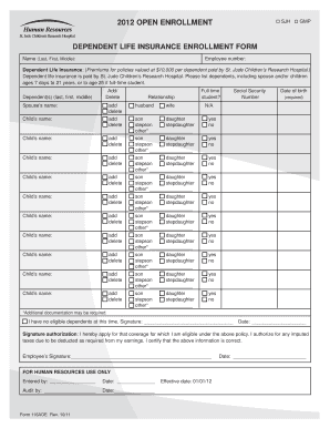 Fillable Online Dependent Life Insurance Enrollment Form Fax Email ...