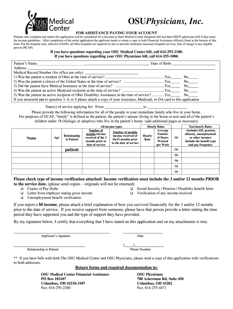 Osu Wexner Medical Center Financial Assistance - Fill Online, Printable ...