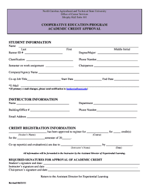 Fillable Online ncat Academic Credit Form Fax Email Print - pdfFiller