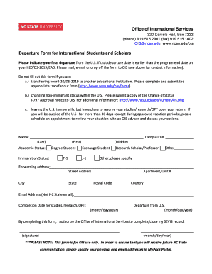 Fillable Online Departure Form for International Students and Scholars ...