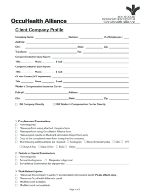Fillable Online Client Company Profile - Bon Secours Richmond Health System Fax Email Print ...