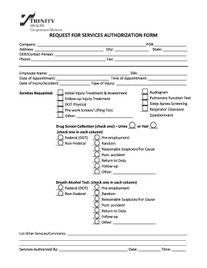 Fillable Online trinityhealth REQUEST FOR SERVICES AUTHORIZATION FORM ...