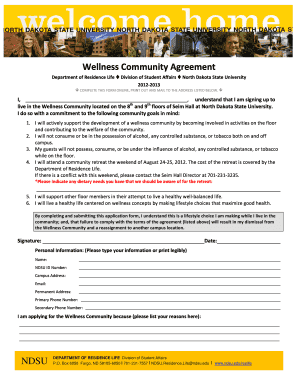Fillable Online ndsu Wellness Community Agreement Fax Email Print - pdfFiller