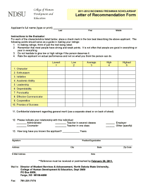 Fillable Online ndsu Letter of Recommendation Form - ndsu Fax Email ...