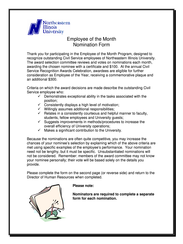 NEIU Employee Of The Month Nomination Form Fill And Sign Printable 