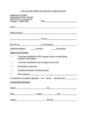 Fillable Online neiu APPLICATION FORM FOR GRADUATE ASSISTANTSHIP ...