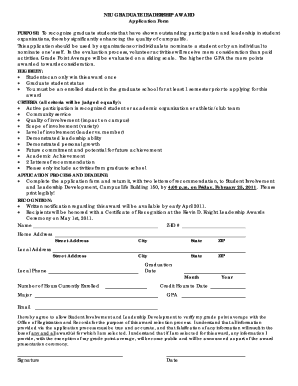 Fillable Online niu NIU GRADUATE LEADERSHIP AWARD - niu Fax Email Print - pdfFiller