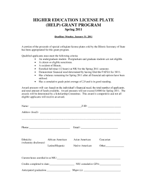 Fillable Online niu HIGHER EDUCATION LICENSE PLATE (HELP) GRANT PROGRAM ...