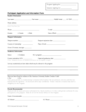 Fillable Online SIS Graduate Semester Abroad Application Fax Email ...