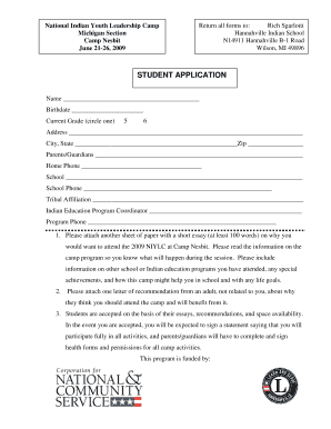 Fillable Online nmu National Indian Youth Leadership Camp - nmu Fax ...