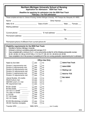 Fillable Online nmu Checklist for Nursing Application Please attach the ...