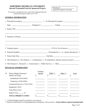 Fillable Online nmu Internal Transmittal Form for Sponsored Projects ...