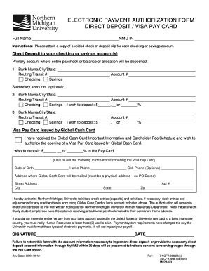 Fillable Online nmu ELECTRONIC PAYMENT AUTHORIZATION FORM DIRECT ...