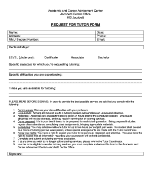 Fillable Online nmu REQUEST FOR TUTOR FORM - nmu Fax Email Print ...