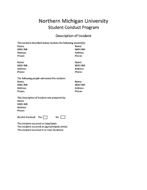 Fillable Online nmu Incident Report Form - Northern Michigan University ...