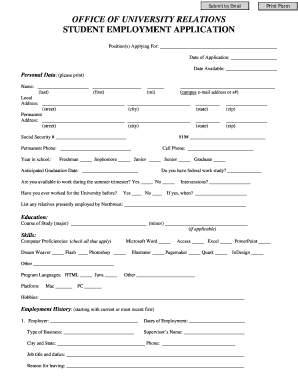 Fillable Online nwmissouri Office of university relations student employment application ...