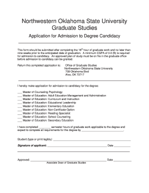 Fillable Online Graduate Studies Application for Admission to Degree ...