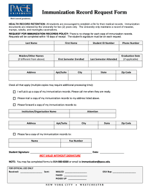Fillable Online pace Print Form Immunization Record Request Form HEALTH ...