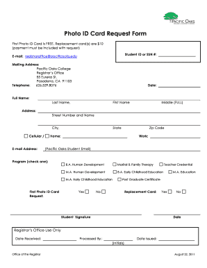 Fillable Online pacificoaks Photo ID Card Request Form - Pacific Oaks ...
