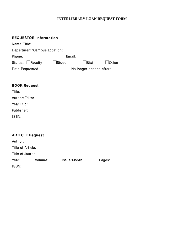 Fillable Online Interlibrary Loan Request Fax Email Print - pdfFiller