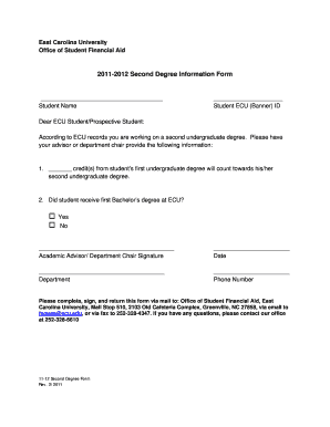 Fillable Online ecu 2011-2012 Second Degree Information Form - East Carolina ... Fax Email Print ...