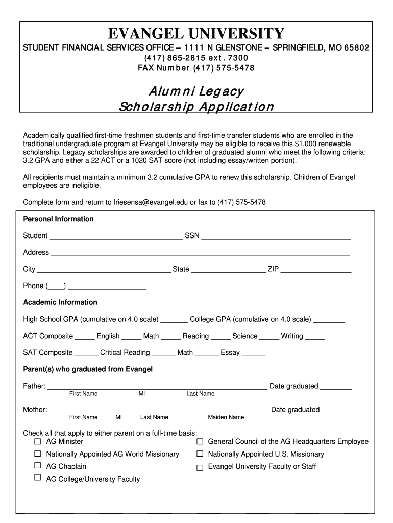 Fillable Online Alumni Legacy Scholarship Application Fax Email Print - pdfFiller