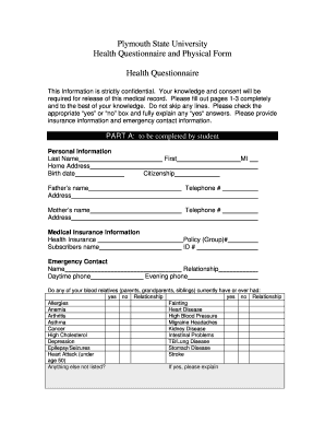 Fillable Online plymouth plymouth state medical physical form Fax Email ...