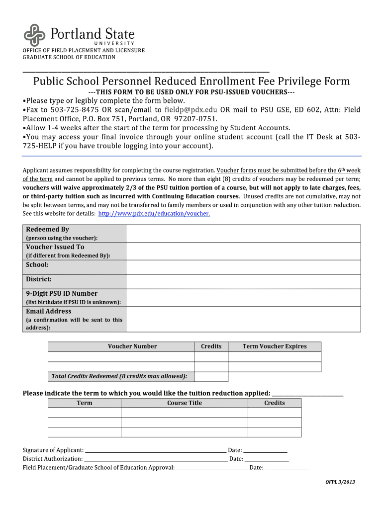 Fillable Online Reduced Enrollment Fee Privilege Form Fax Email Print ...