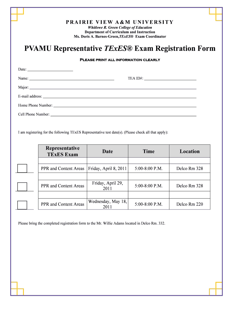 Fillable Online TExES Exam Registration Form Fax Email Print - pdfFiller