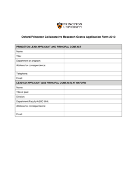 Fillable Online princeton Oxford/Princeton Collaborative Research Grants Application Form ...