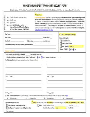 Fillable Online princeton PRINCETON UNIVERSITY TRANSCRIPT REQUEST FORM ...