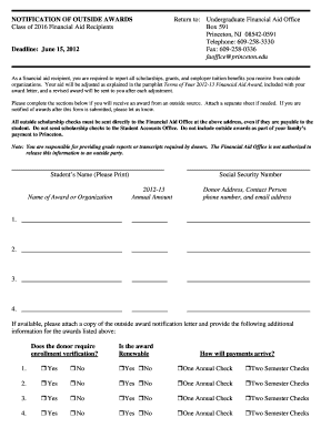 Fillable Online Outside Awards Notification for Financial Aid ...