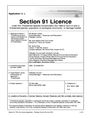 Fillable Online environment nsw gov S91 Threatened Species Licence ...