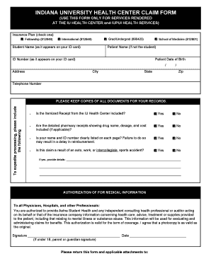 Fillable Online Indiana University Health Center Claim Form Fax Email ...