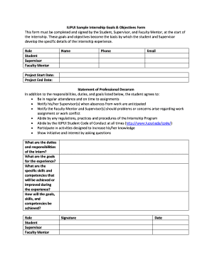 Fillable Online iupui IUPUI Sample Internship Goals & Objectives Form ...