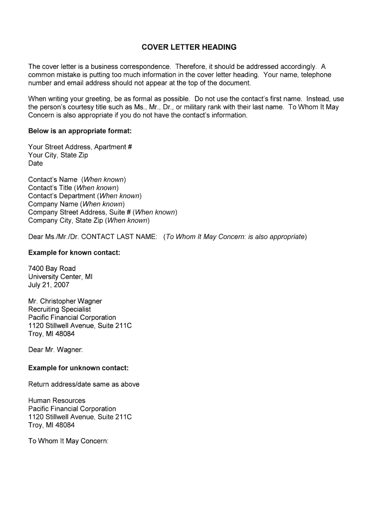Fillable Online Cover Letter Format Guide Fax Email Print - pdfFiller