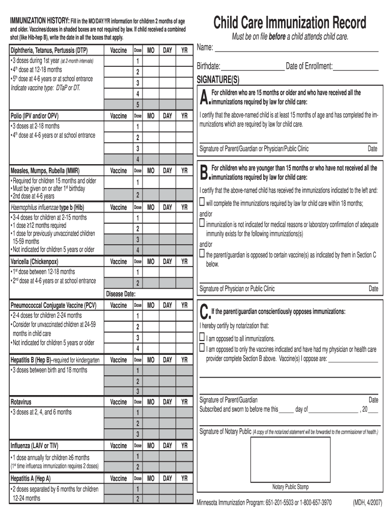 Immunization Form For Daycare Fill Out Sign Online DocHub