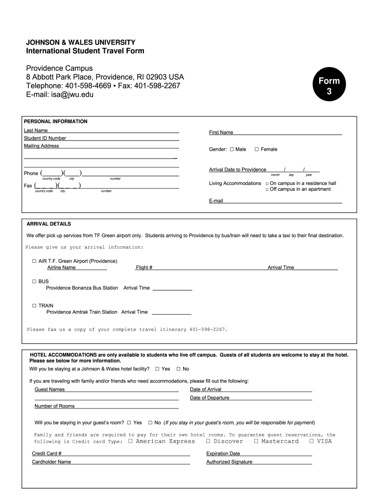 Fillable Online jwu Travel request form - Johnson & Wales University ...