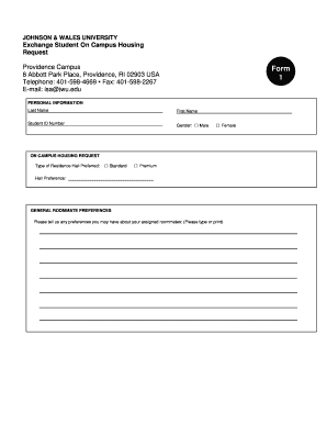 Fillable Online jwu Fill out the On-Campus Housing Request form ...