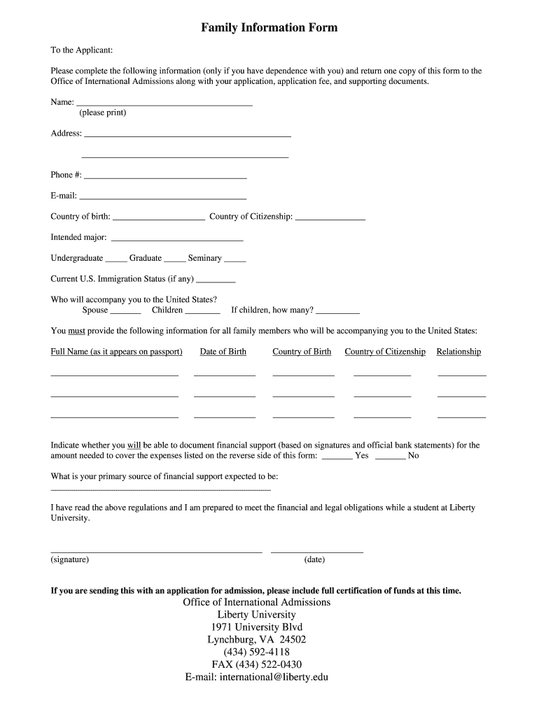 Fillable Online Family Information Form for International Admissions ...