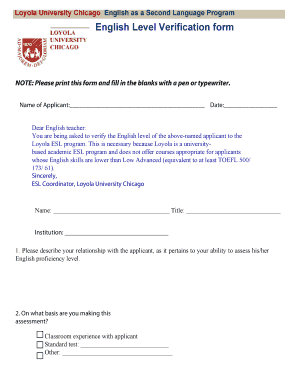 Fillable Online English Level Verification for ESL Program Fax Email ...