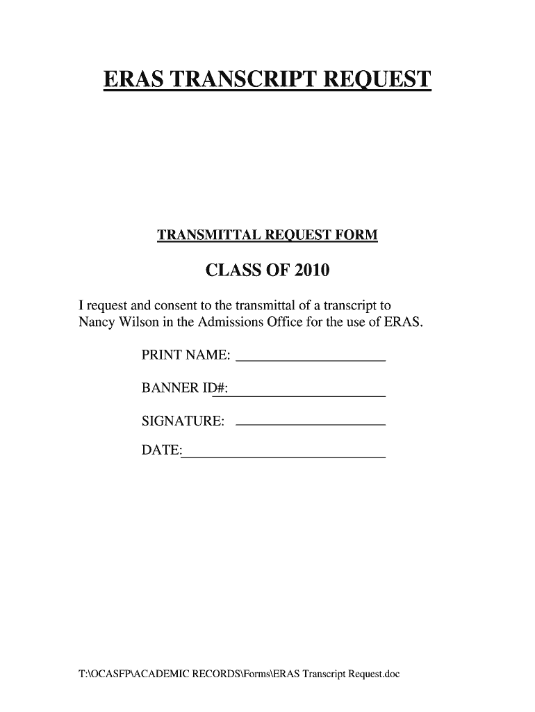 Fillable Online ERAS Transcript Request Form Fax Email Print - pdfFiller