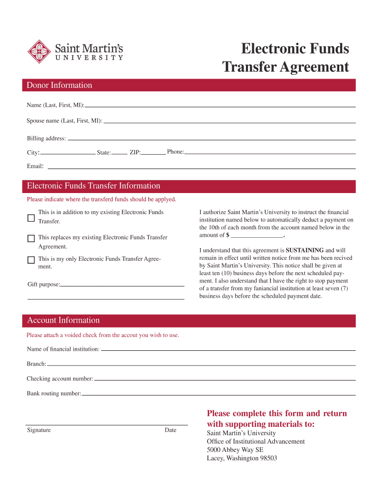 Fillable Online Electronic Funds Transfer Agreement for Donations Fax ...