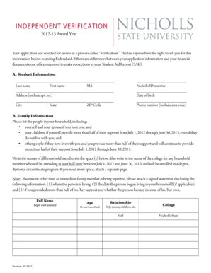 Fillable Online Verification of Financial Aid Application Information ...