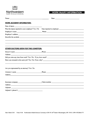 Fillable Online nwhealth Work injury information - Northwestern Health ...