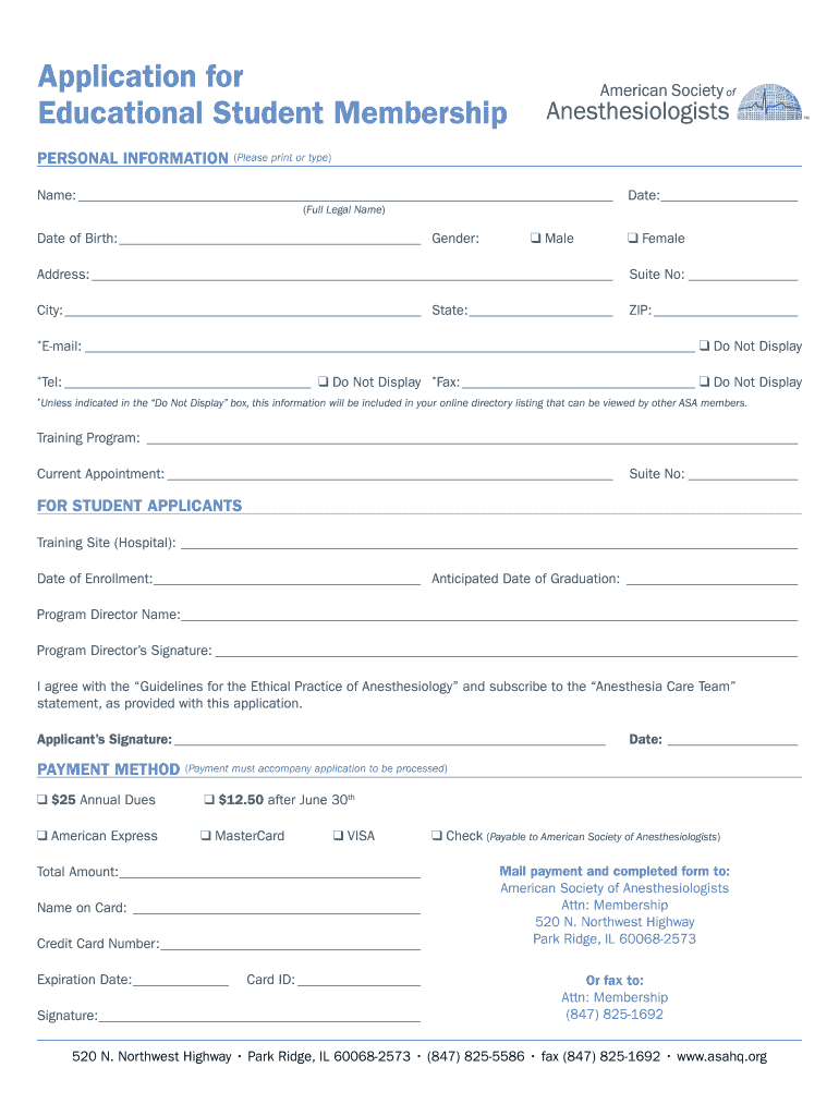 Fillable Online Educational Student Membership Application Fax Email Print - pdfFiller