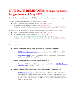 Fillable Online Graduation Due Date Reminders Fax Email Print - pdfFiller