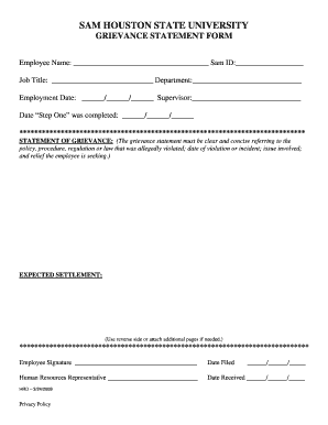 Fillable Online shsu Sam houston state university grievance statement form - shsu Fax Email ...