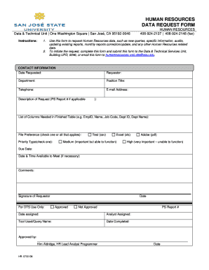 Fillable Online sjsu HUMAN RESOURCES DATA REQUEST FORM - sjsu Fax Email ...