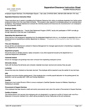 Fillable Online sjsu SeparationClearance Instruction Sheet - sjsu Fax ...